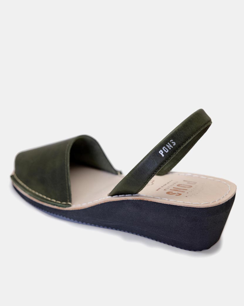 Pons Wedge Forest Green Avarca Sandals in Natural Leather for Women ...